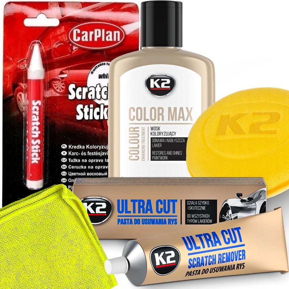 ZESTAW KREDKA +PASTA +WOSK KOLORYZUJĄCY SAMOCHODOWY DO USUWANIA RYS NA ...