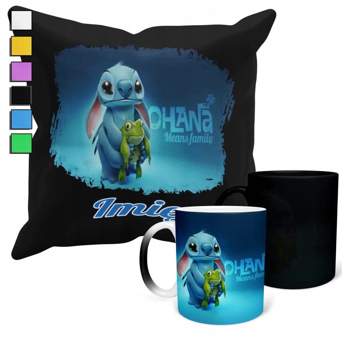 Zestaw Kubek Magiczny + Poszewka Z Poduszką- Prezent Lilo&Stitch + Imię ...