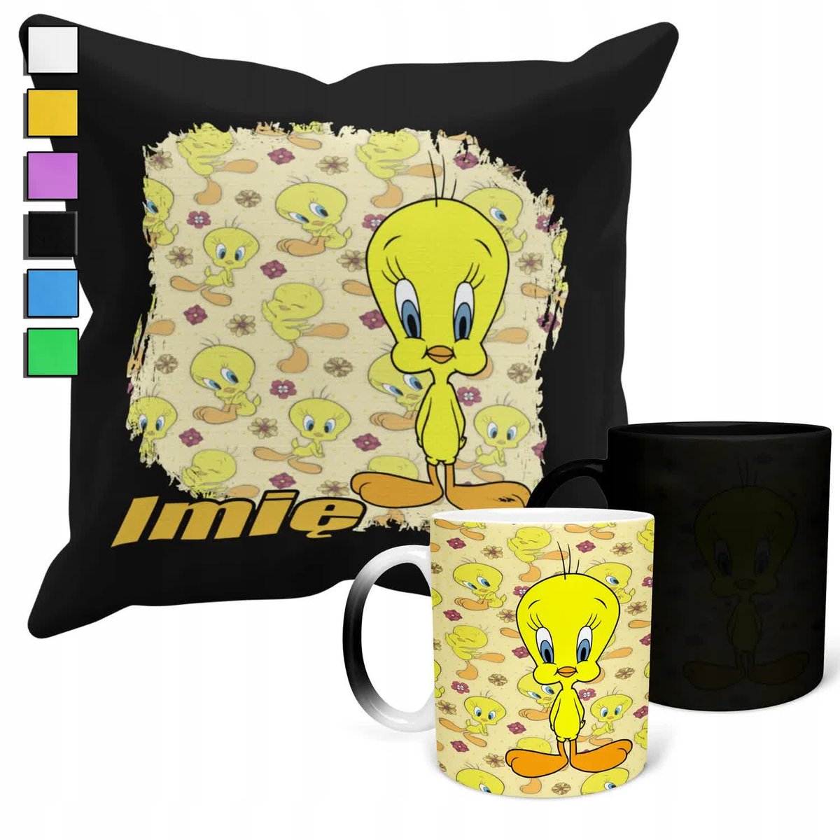 Zestaw Kubek Magiczny + Poszewka Z Poduszką- Tweety Loone Tu Nes+ Imię ...