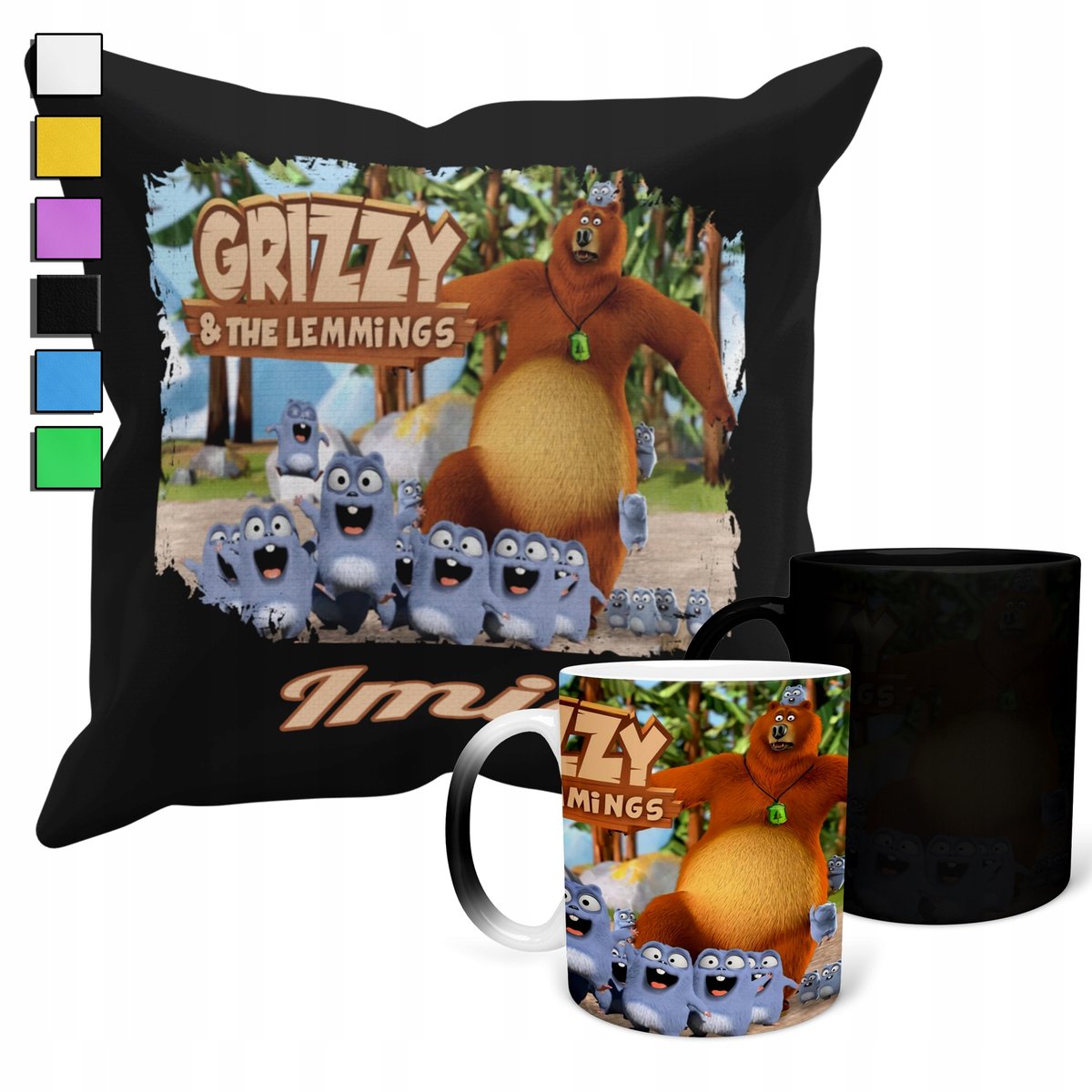 Zestaw Kubek Magiczny Zmieniający Kolor + Poszewka Grizzy I Lemingi ...
