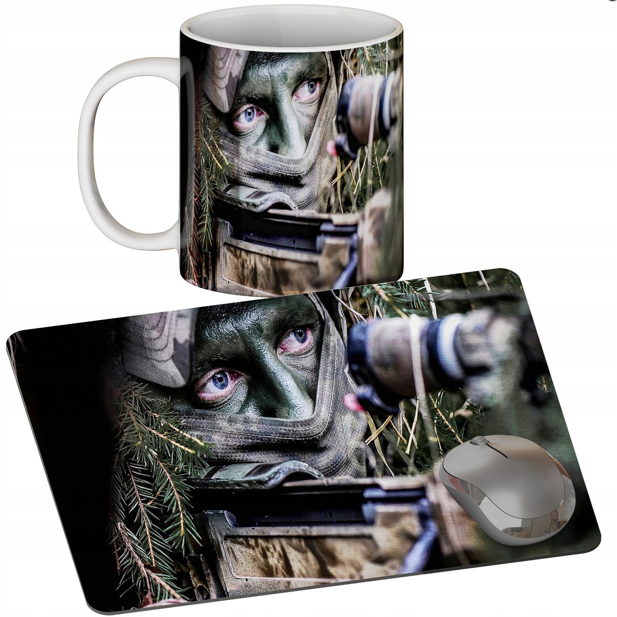 Zestaw Kubek + Podkładka - Wojsko Karabin - Prezent Wiele Wzorów + Imię ...