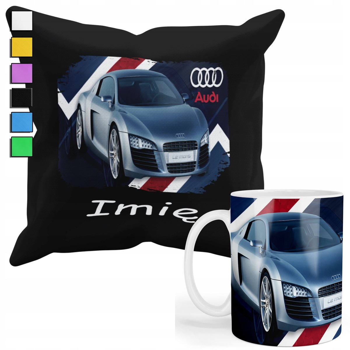Zestaw Kubek + Poduszka Z Poszewką- Prezent Dla Fana Moto Audi+ Imię ...