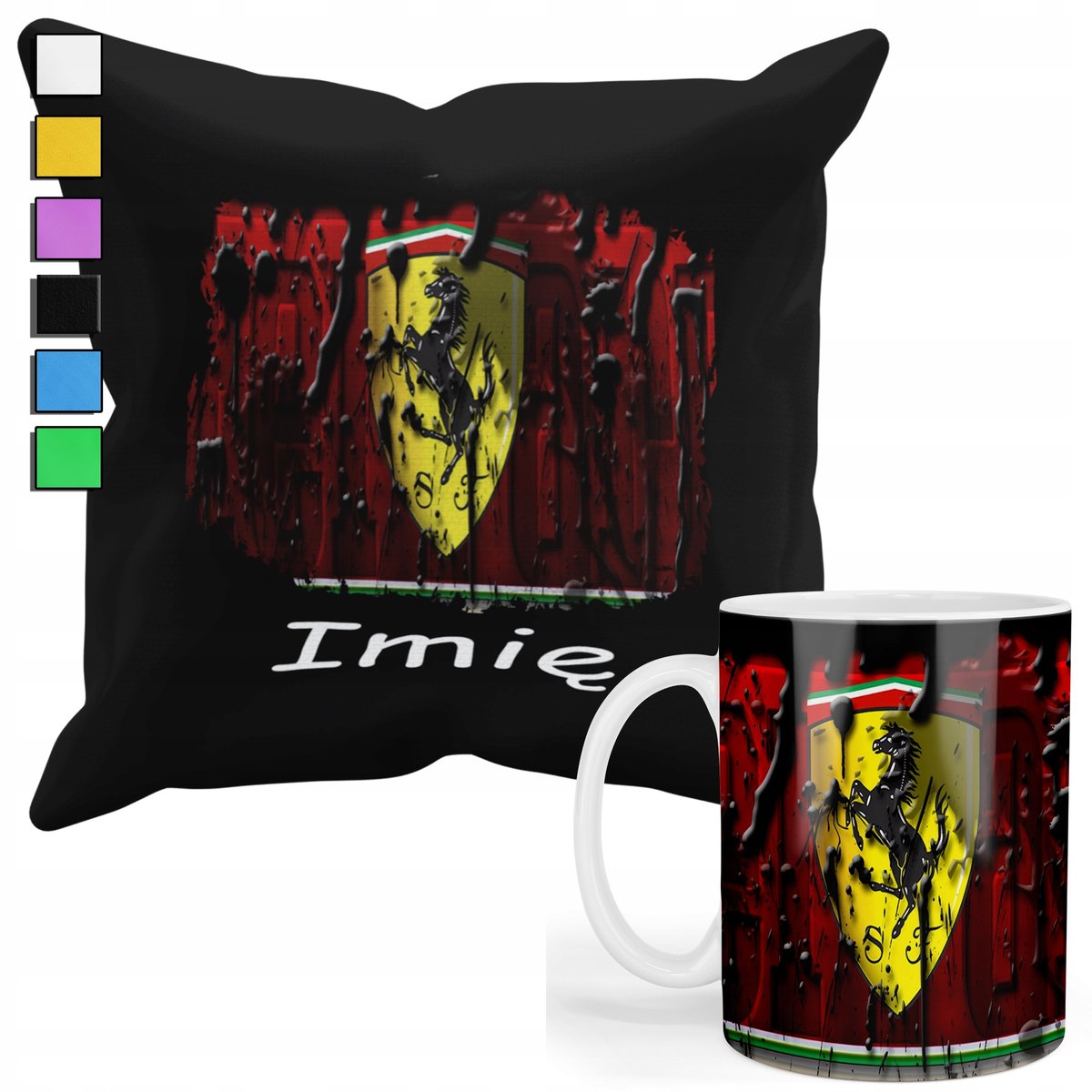 Zestaw Kubek + Poduszka Z Poszewką- Prezent Dla Fana Moto Ferrari+ Imię ...