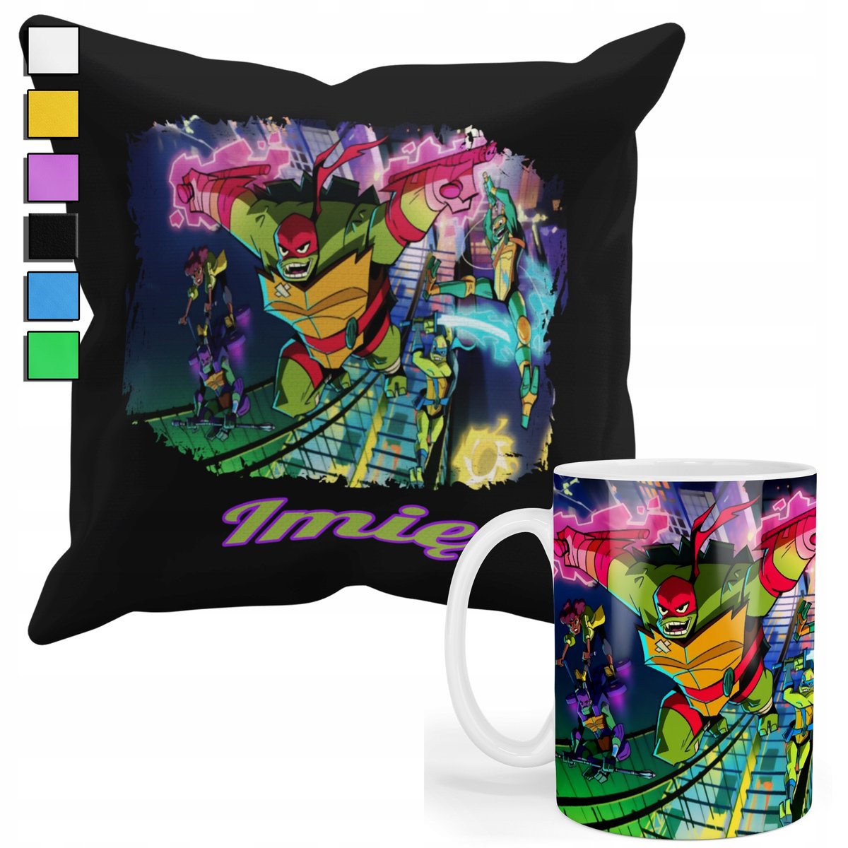 Zestaw Kubek + Poduszka Z Poszewką- Prezent Dla Fana Żółwie Ninja+ Imię ...
