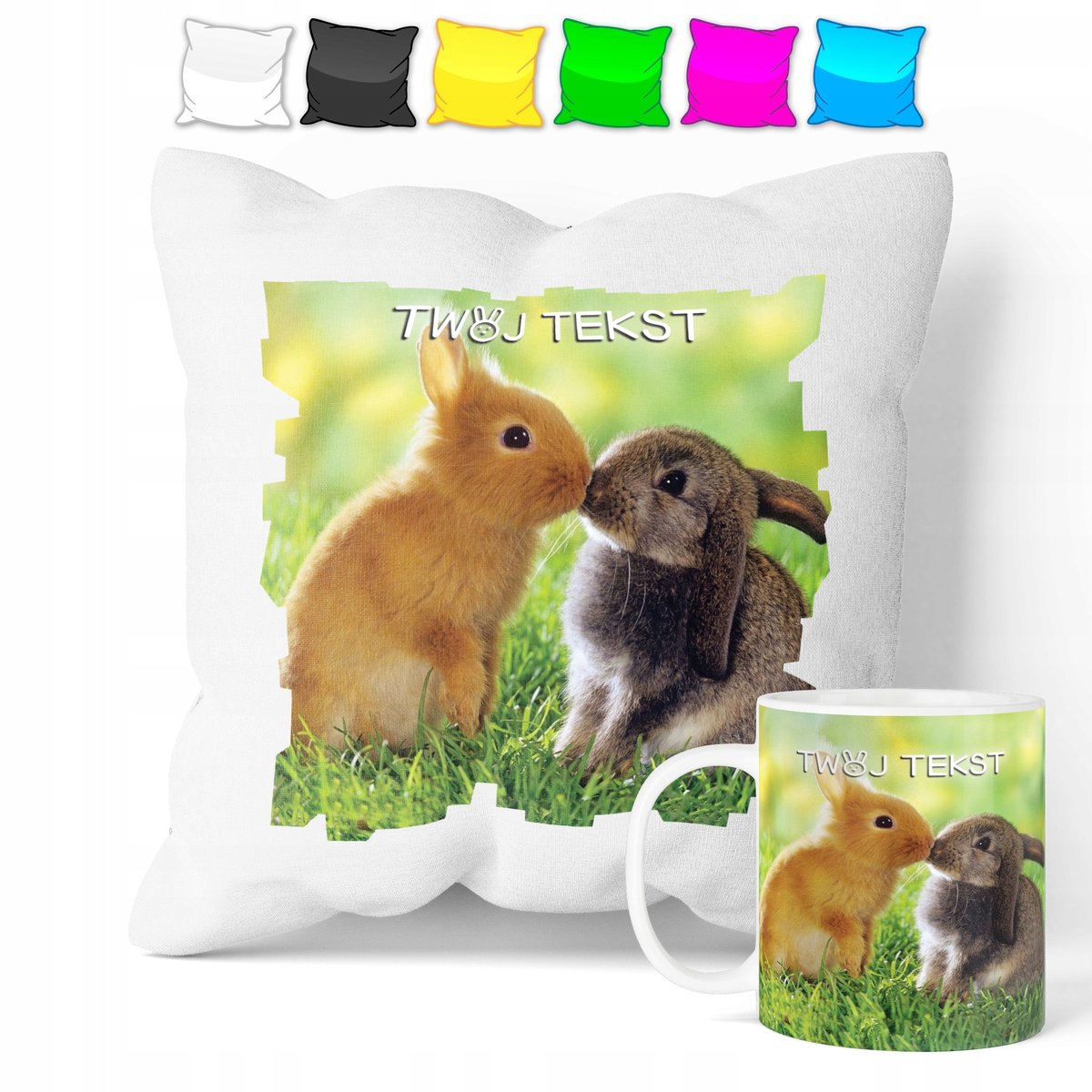 Zestaw: Kubek + Poszewka - Słodki Królik - Prezent Wiele Wzorów + Imię ...