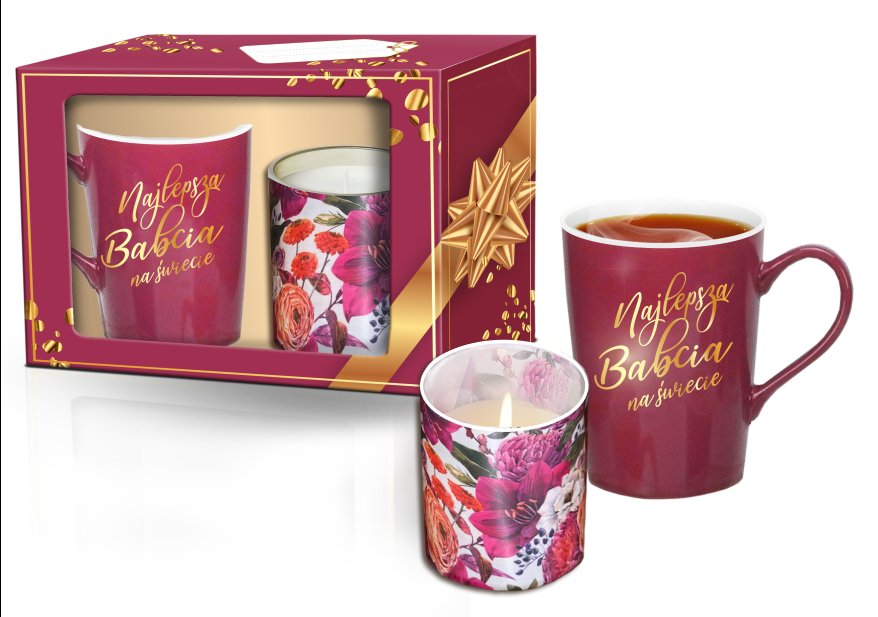 Zestaw Kubek Skos Bordowy 370ml, + Świeczka - Najlepsza Babcia Na Świecie Creative Factory ...