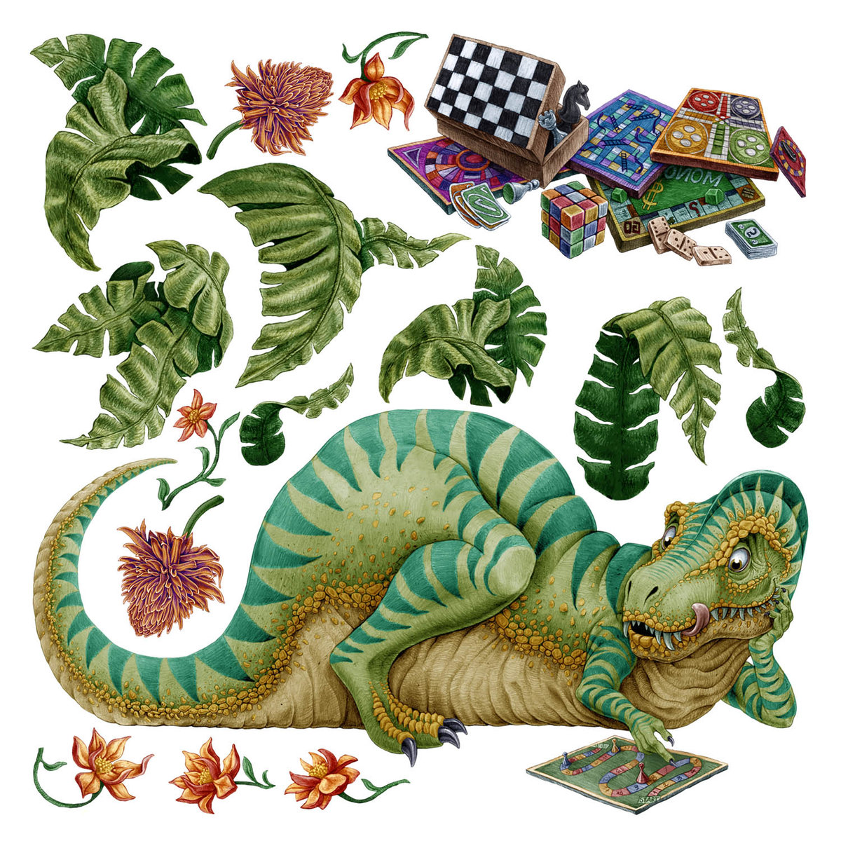 Zestaw magicznych naklejek - Rysunkowy dinozaur gry planszowe liście i ...