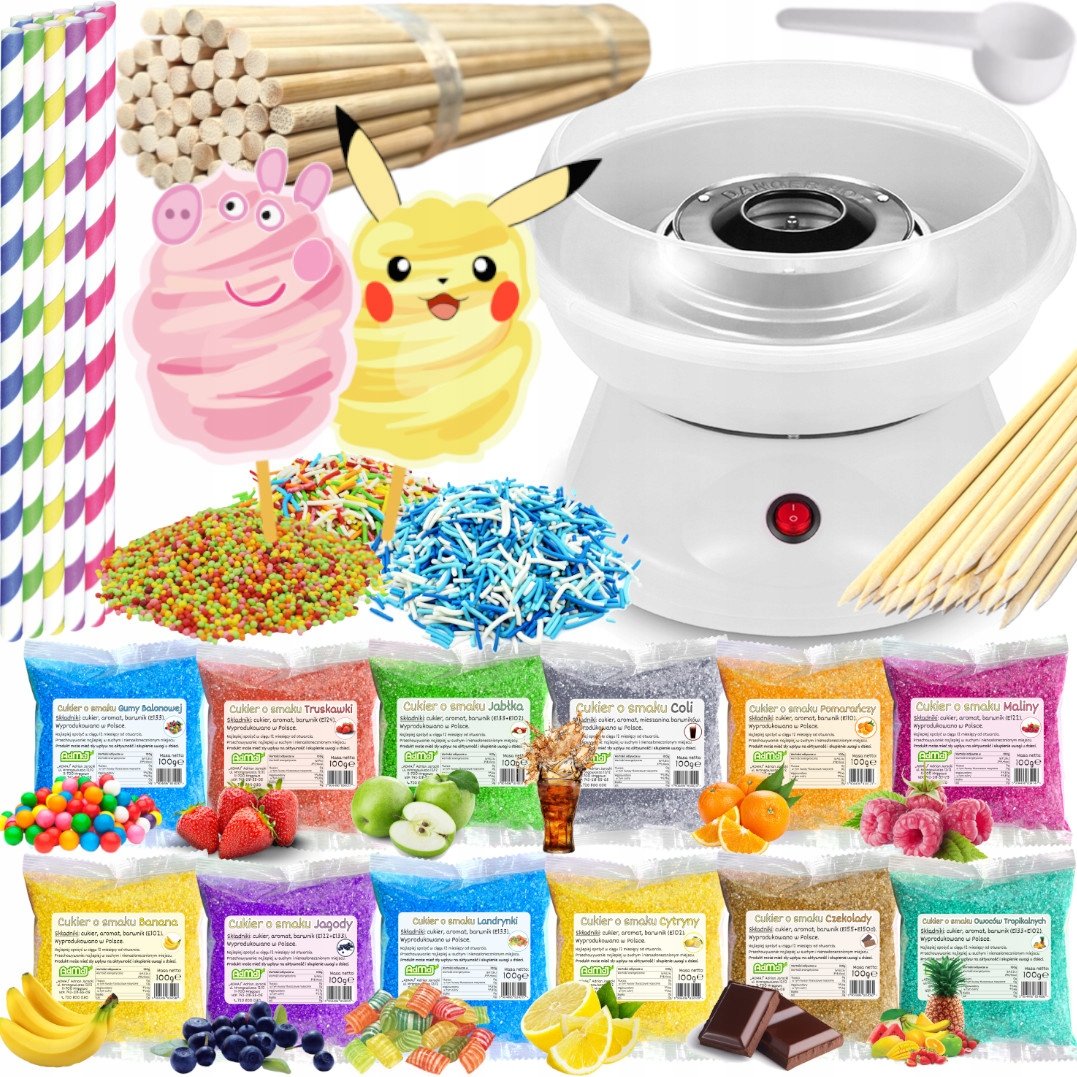 Zestaw Maszyna do Waty Cukrowej + Cukier 12x 100g Saszetki+ Patyki+ Posypki - ADMAJ | AGD Sklep ...