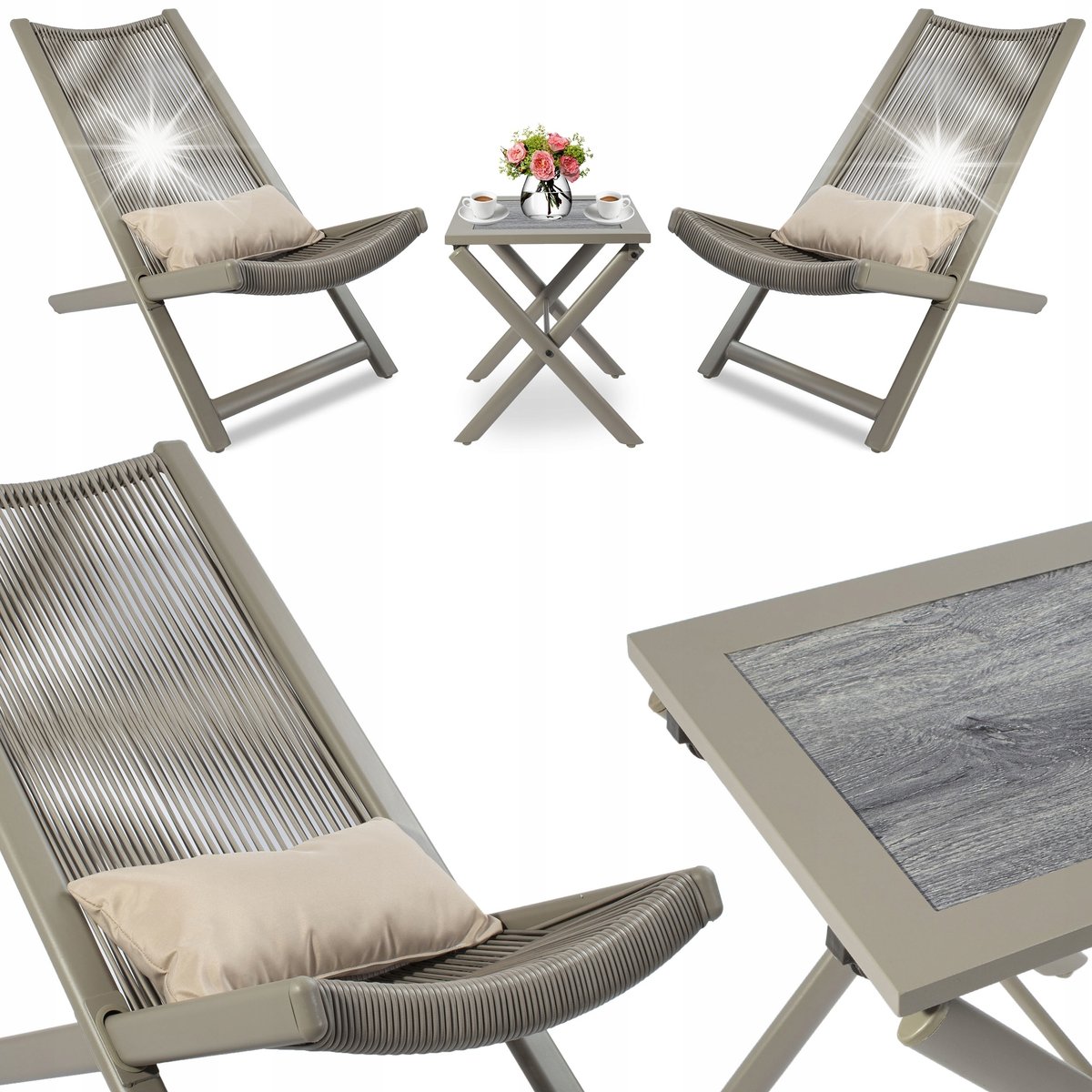 ZESTAW MEBLI OGRODOWYCH FOTELE STOLIK MEBLE OGRODOWE METALOWE TARAS ...