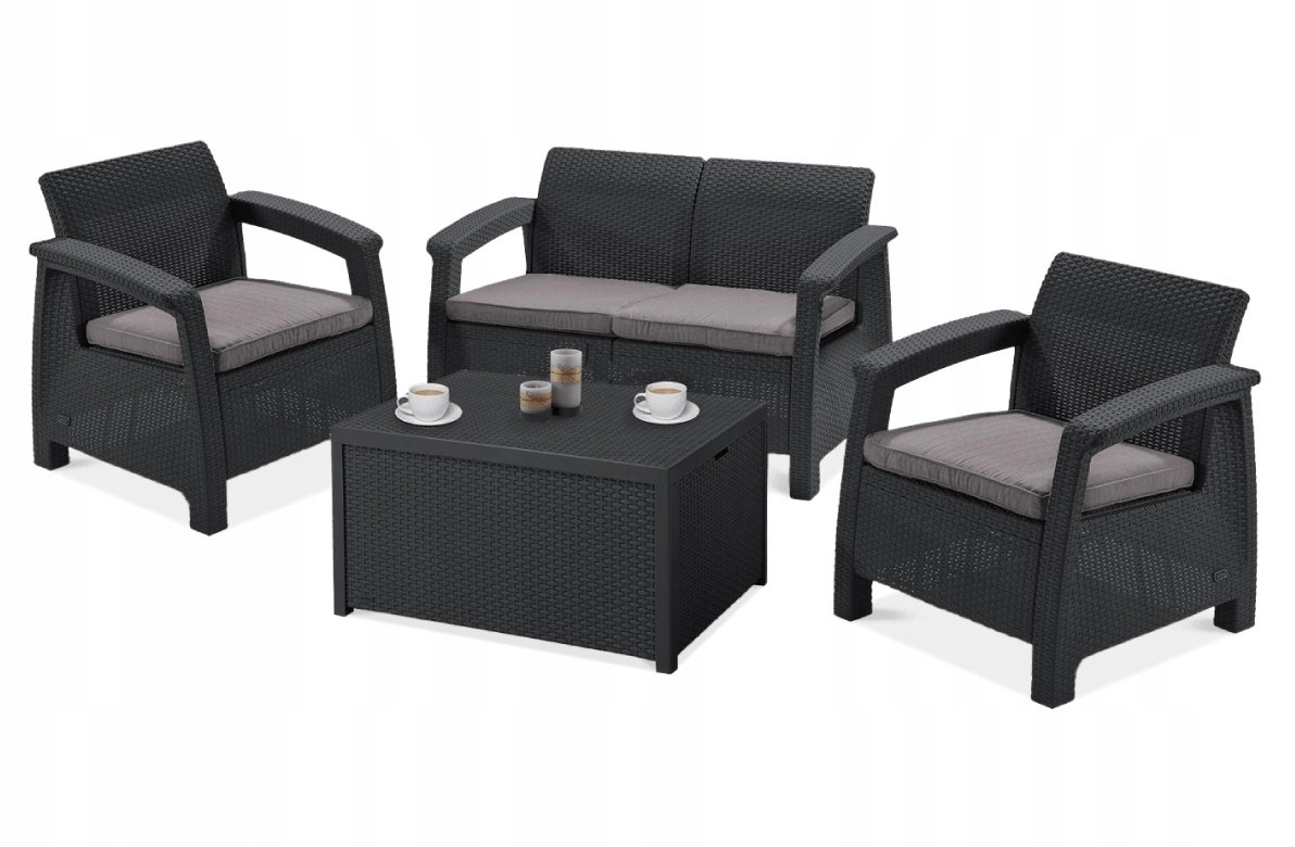 Zestaw MEBLI Ogrodowych Keter CORFU BOX Graphite 2x FOTEL + SOFA ...