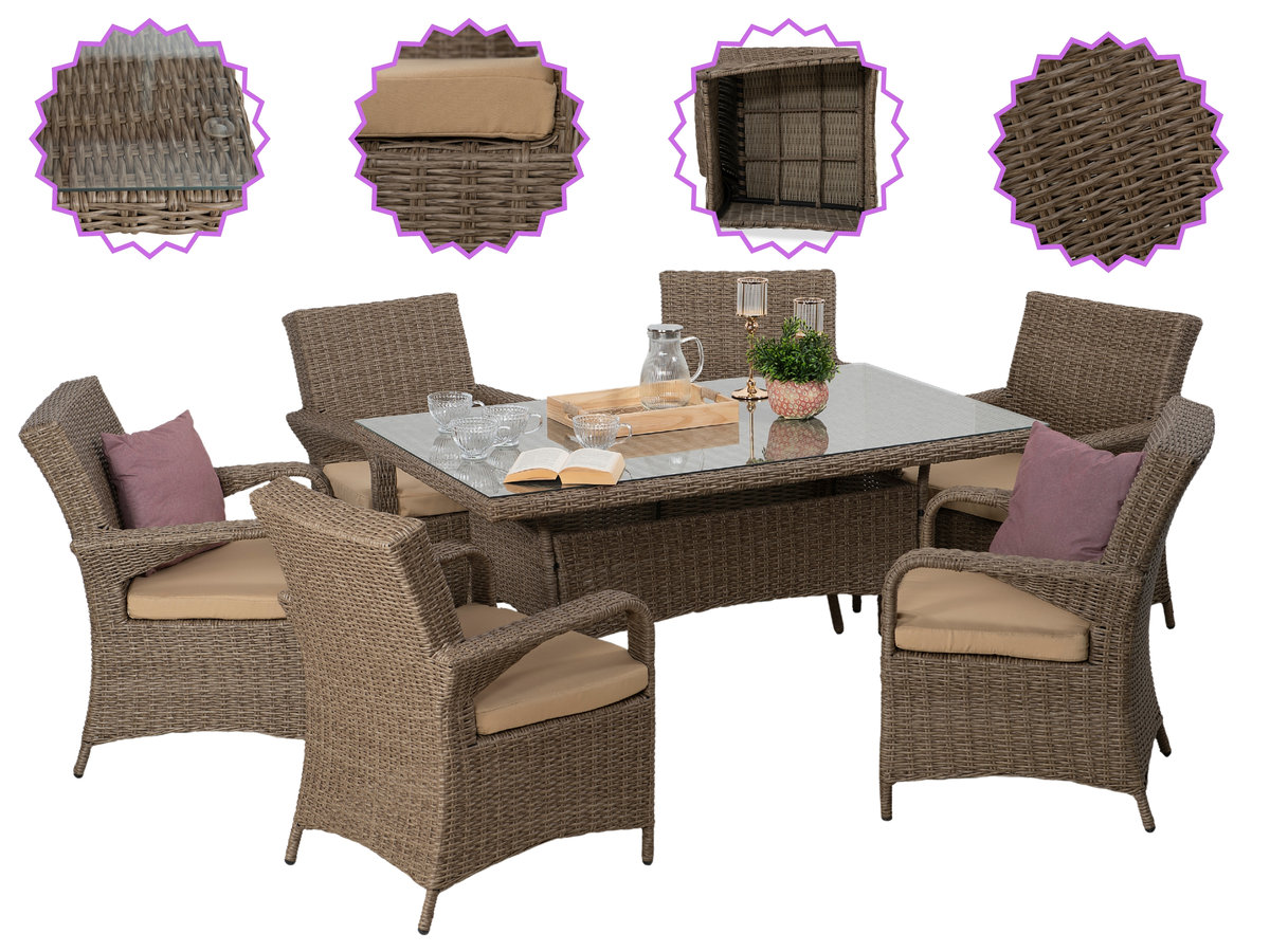 Zestaw mebli ogrodowych PORTO Technorattan Komplet na taras 6 os - Klementynka | Sklep EMPIK.COM