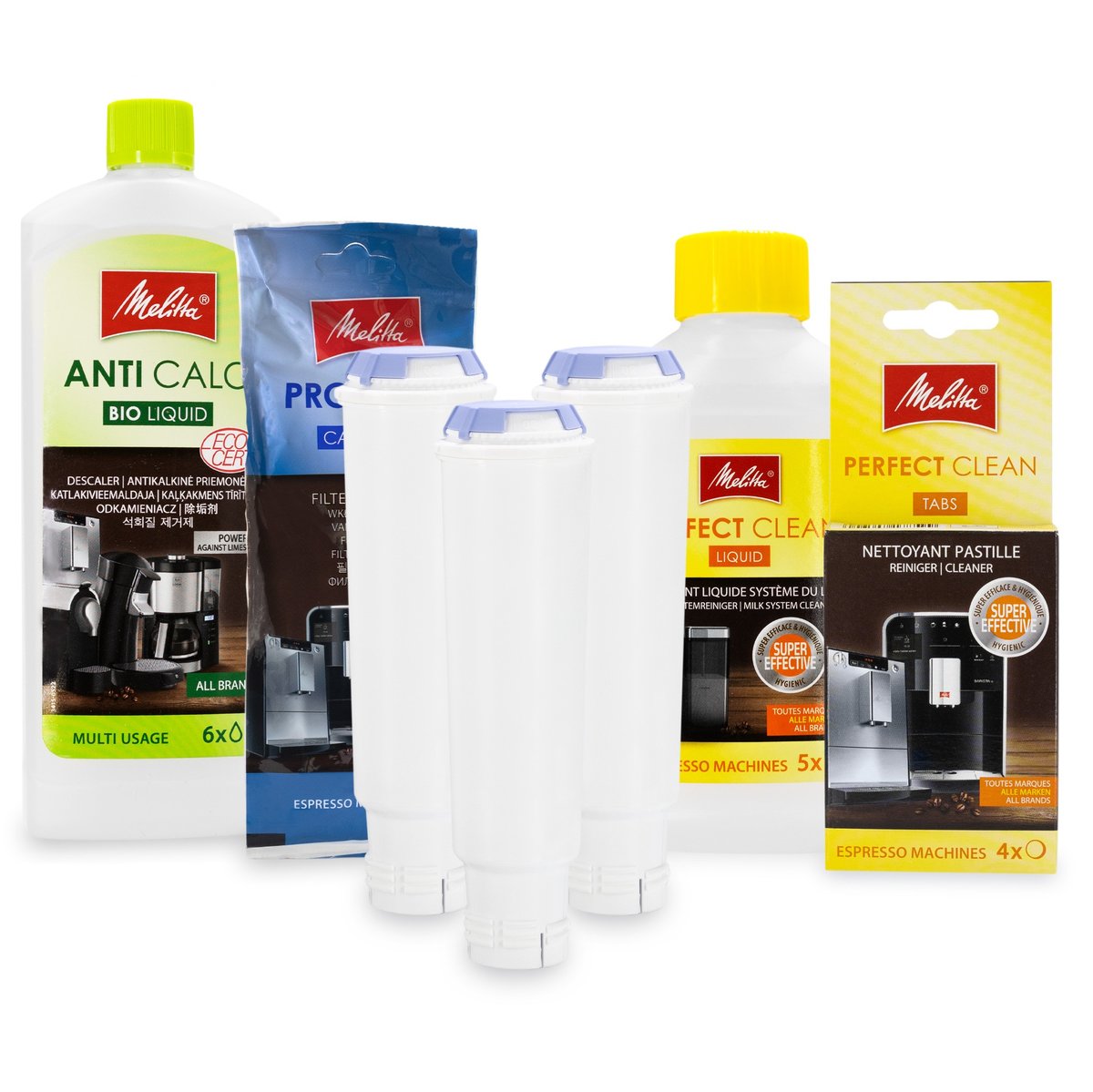 Zestaw MELITTA Claris Pro Aqua 3szt, AntiCalc 250ml, Perfect Clean 4szt ...