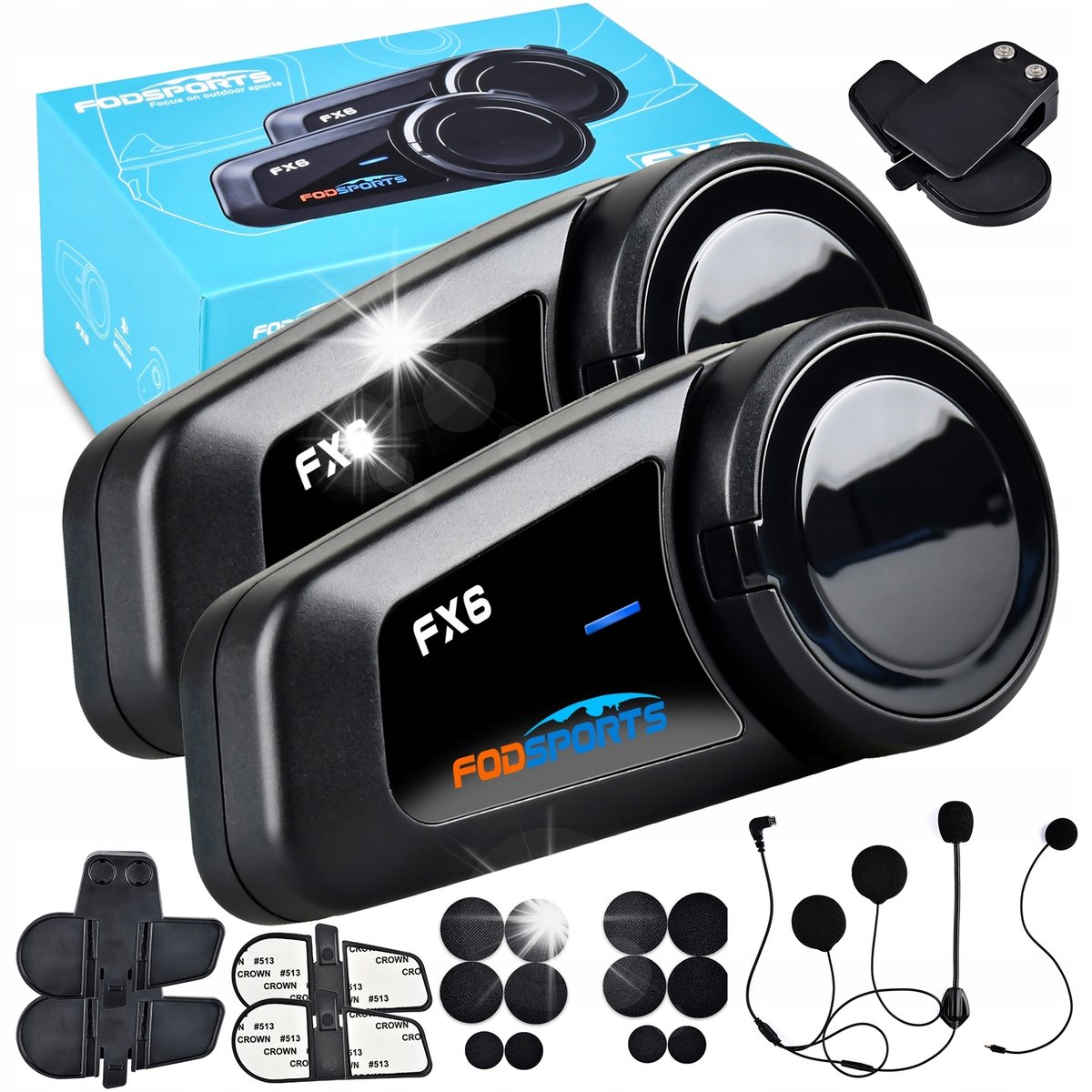 Zestaw Na 2 Kaski Fodsports FX6 Interkom Motocyklowy Max 1000M 6 Osób ...