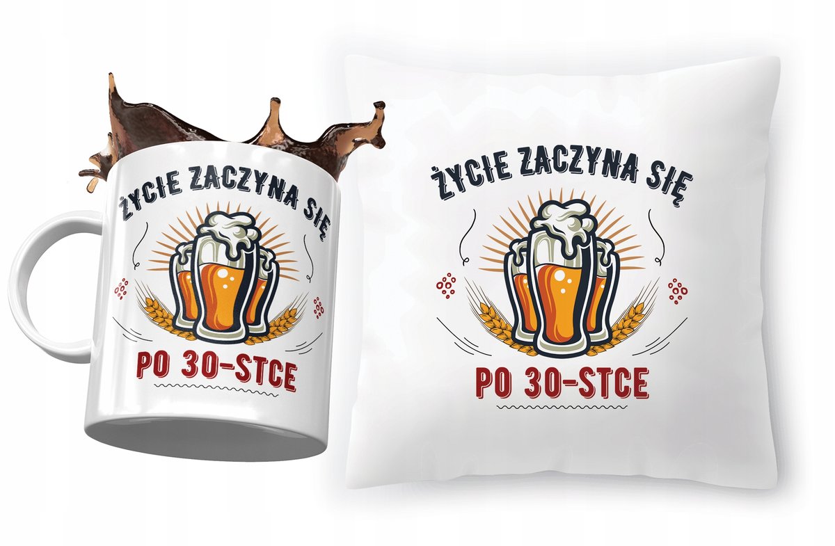 Zestaw na Urodziny 30 30te 30-te Poduszka + Kubek z Nadrukiem ze Zdjęciem - PoliDraw | Sklep ...