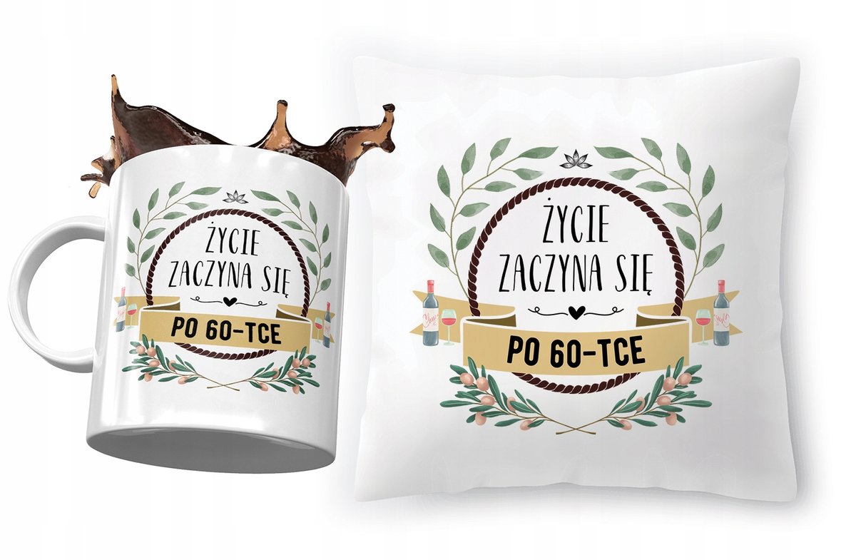 Zestaw na Urodziny 60 60te 60-te Poduszka + Kubek z Nadrukiem ze Zdjęciem - PoliDraw | Sklep ...