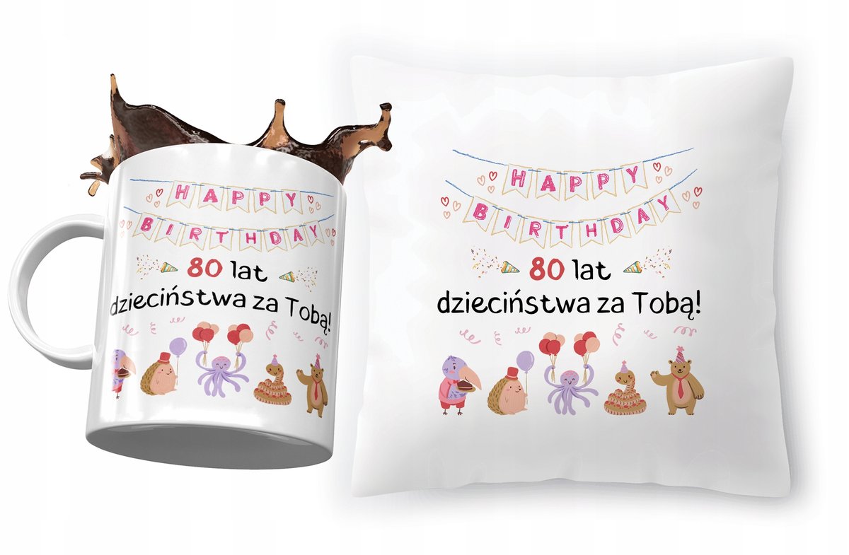 Zestaw na Urodziny 80 80te 80-te Poduszka Kubek z Nadrukiem ze Zdjęciem - PoliDraw | Sklep EMPIK.COM
