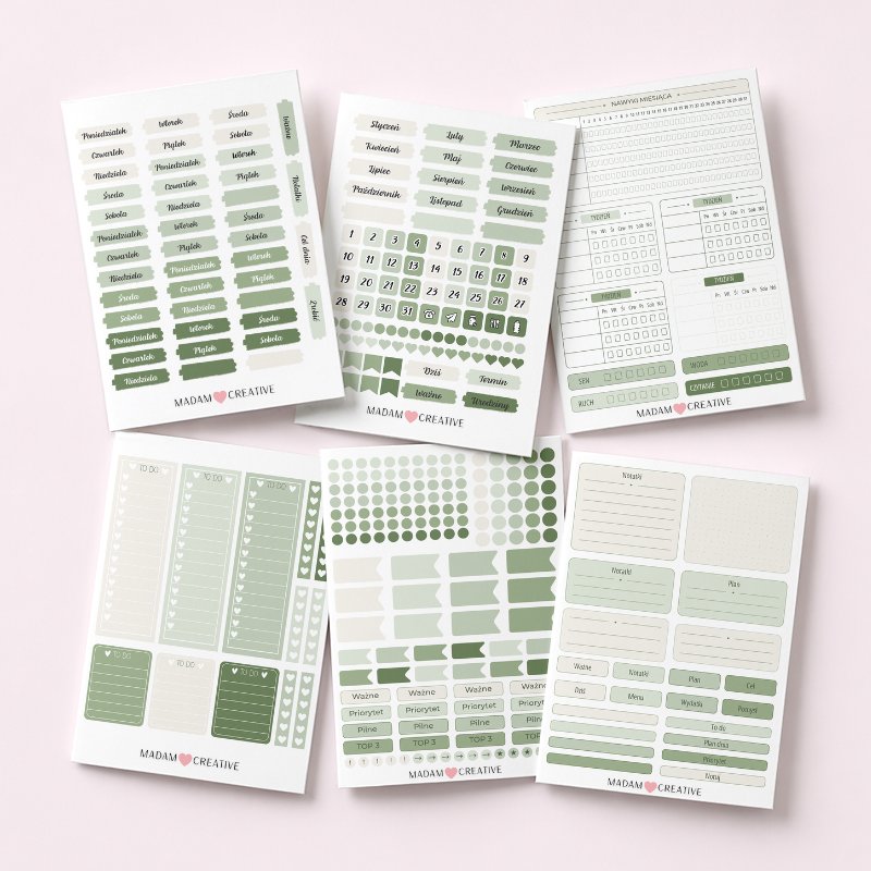Zestaw naklejek do planera Start BuJo 13x19 szałwiowy MaDam Creative ...