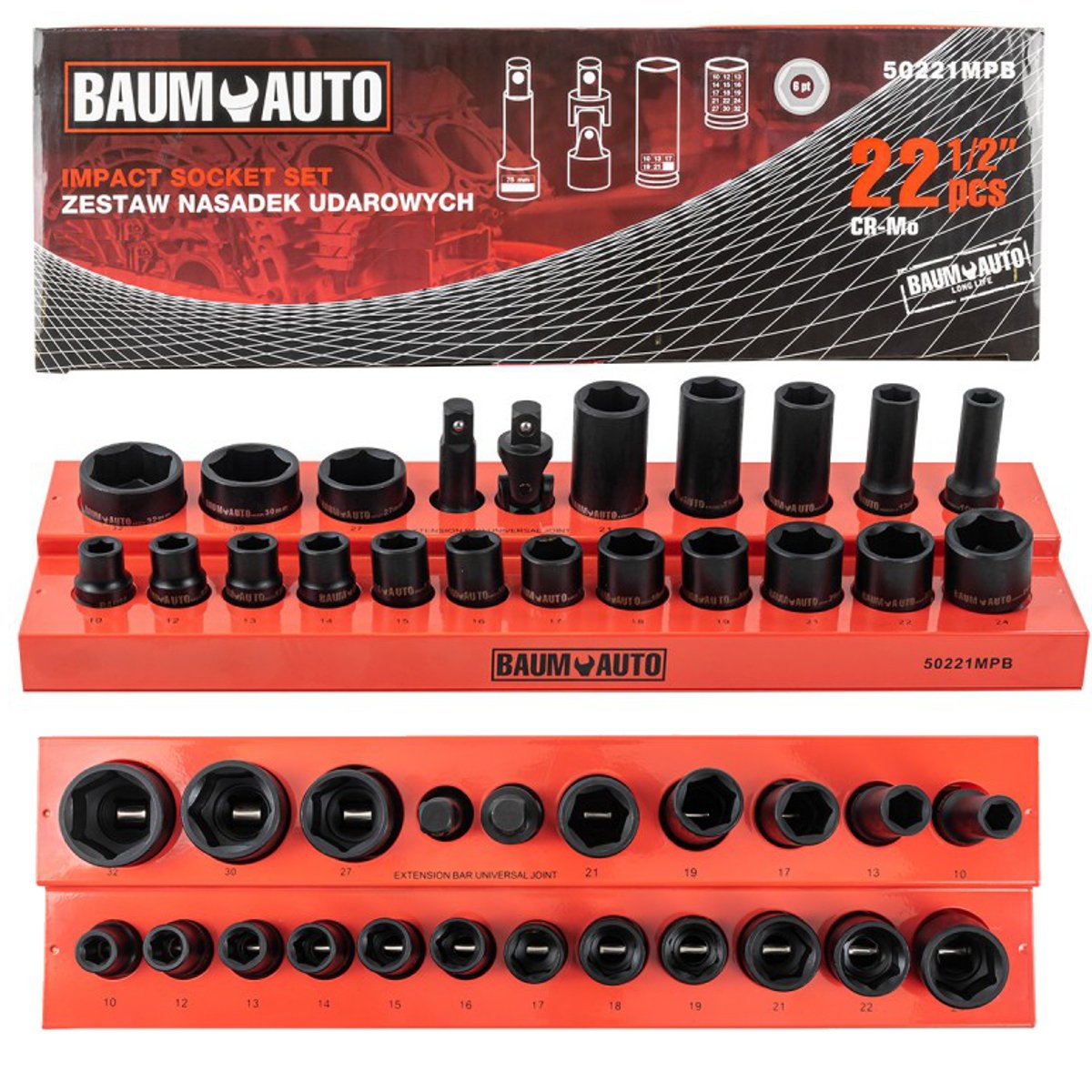 Zestaw Nasadek Udarowych 1/2" 10-32mm 6-Kątne Przegub Cardana 22el BaumAuto - Inna marka | Sklep ...