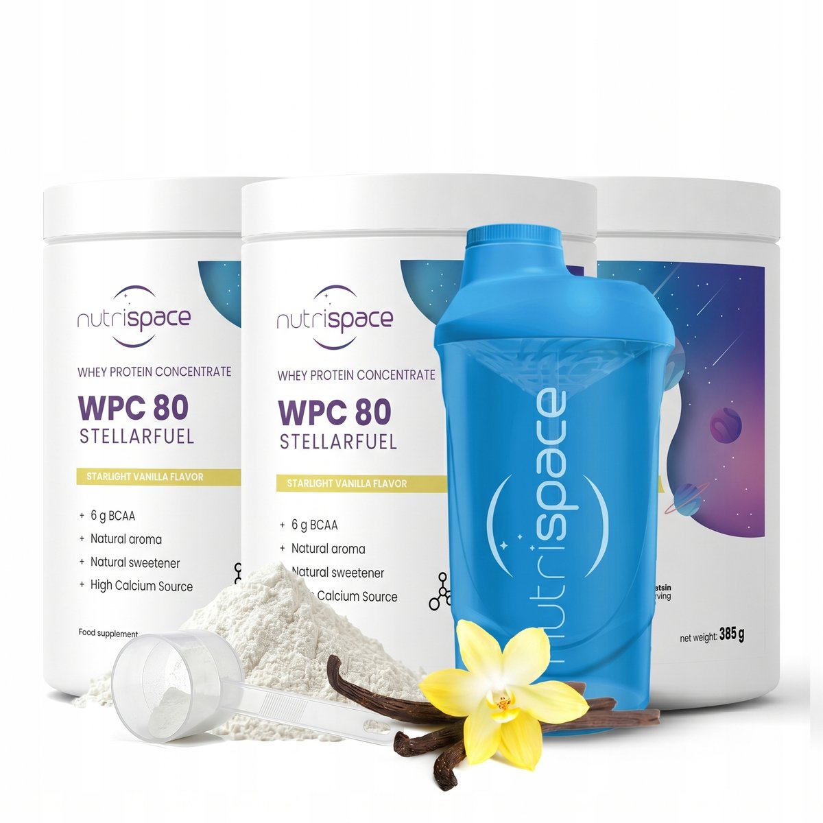 Zestaw nutrispace Czysta Odżywka Białko WPC 80 Wanilia 1155 g + Shaker ...
