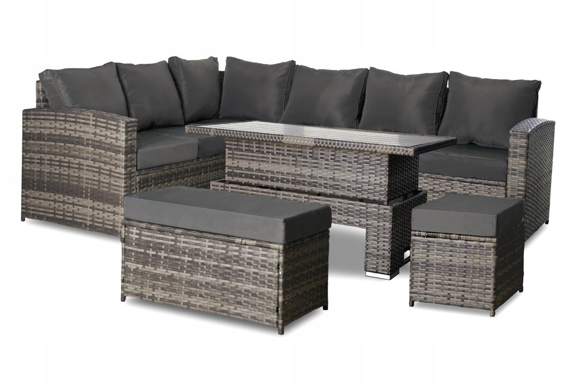 ZESTAW OGRODOWY MALAGA CORCIANO NAROŻNIK PUFY STÓŁ MEBLE OGRODOWE ...