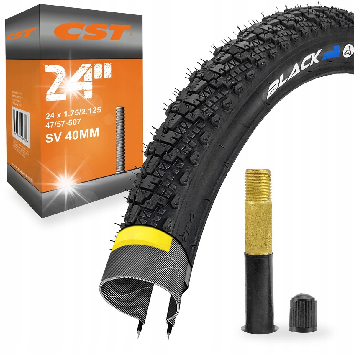 Zestaw opona rowerowa BLACK 24 cale - 24x1.90 50-507mm + dętka CST ...