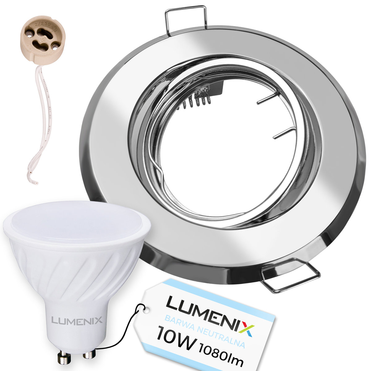 Zestaw oprawa halogenowa CHROMOWA OKRĄGŁA + żarówka GU10 LED 10W ...