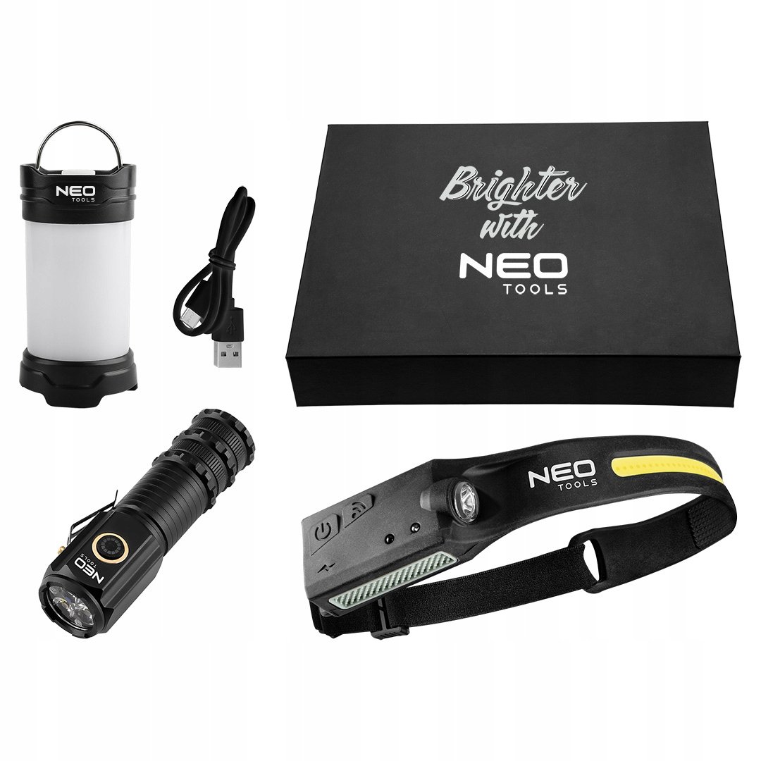 Zestaw oświetleniowy survivalowy kampingowy 3w1 lampa latarka NEO TOOLS ...