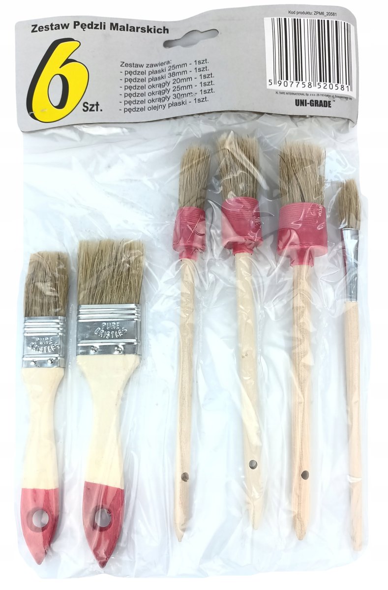 ZESTAW PĘDZLI - PŁASKI 25 38 OKRĄGŁY 20 25 30 OLEJNY - Uni Grade | Sklep EMPIK.COM