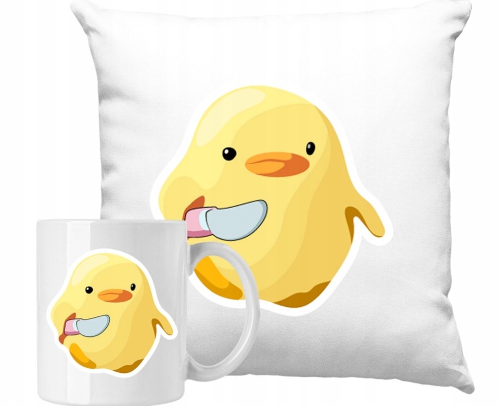 ZESTAW PODUSZKA + KUBEK Kaczka Emoji Meme Smile Pomysł Na Prezent+ IMIĘ ...