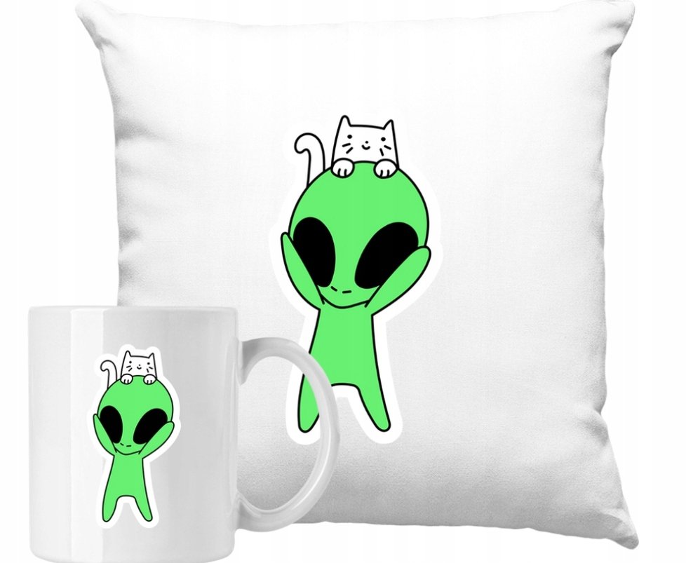 ZESTAW PODUSZKA + KUBEK Kosmos Kosmita Obcy Alien Pomysł Na Prezent ...