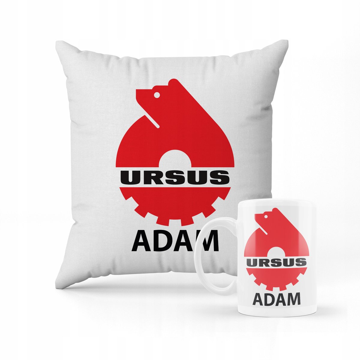 ZESTAW PODUSZKA + KUBEK PREZENT DLA DZIECKA CIĄGNIK TRAKTOR URSUS LOGO ...