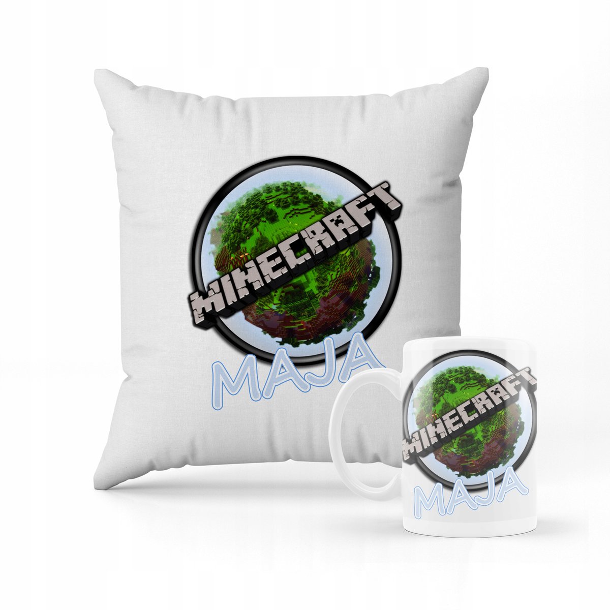 ZESTAW PODUSZKA + KUBEK PREZENT DLA DZIECKA MINECRAFT + IMIĘ #6 - Atram ...