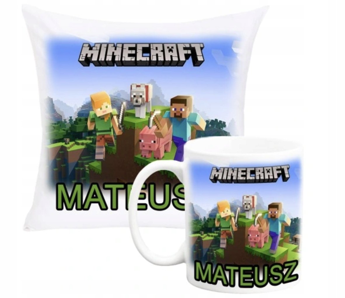ZESTAW PODUSZKA + KUBEK Prezent MINECRAFT CREEPER GRA+ IMIĘ 42 - Atram ...