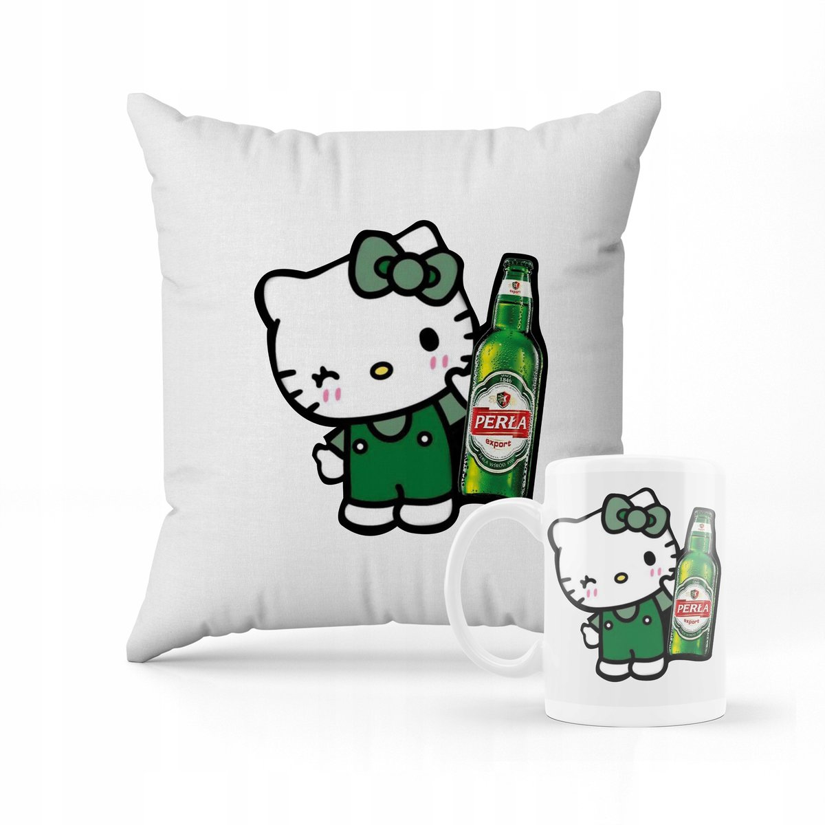 ZESTAW PODUSZKA + KUBEK PREZENT PERŁA PIWO MEM HELLO KITTY #26 - Atram ...