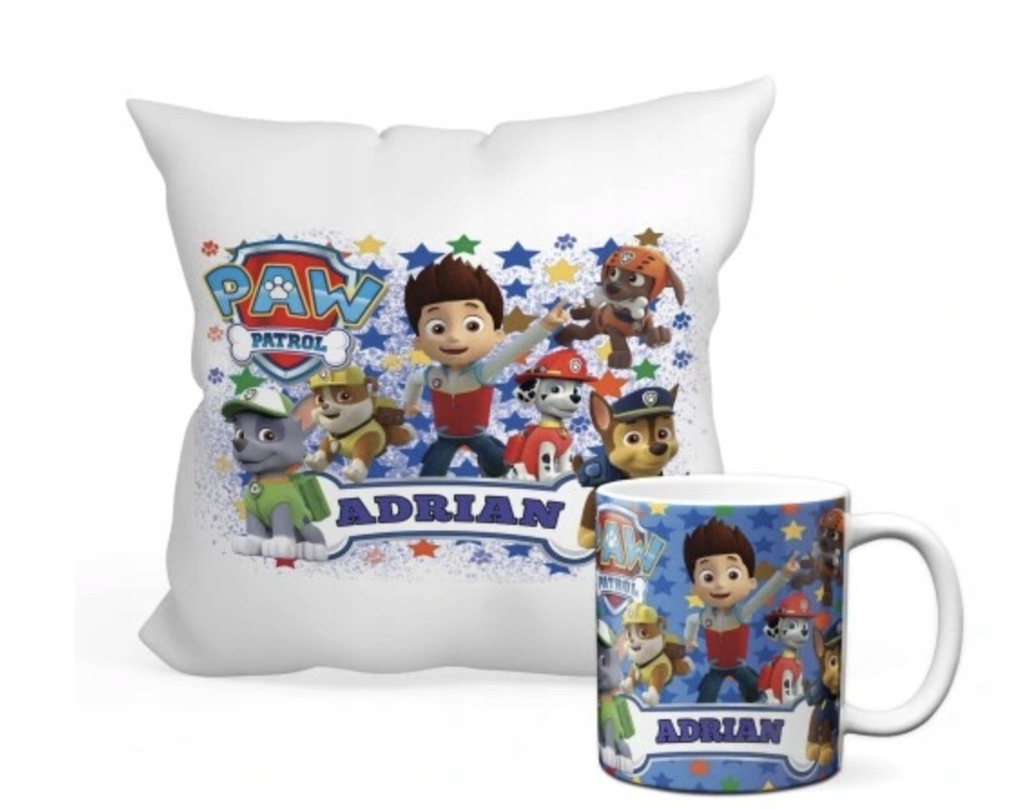 ZESTAW PODUSZKA + KUBEK Prezent PSI PATROL PIESKI CHASE SKY + IMIĘ 21 - Atram | Sklep EMPIK.COM