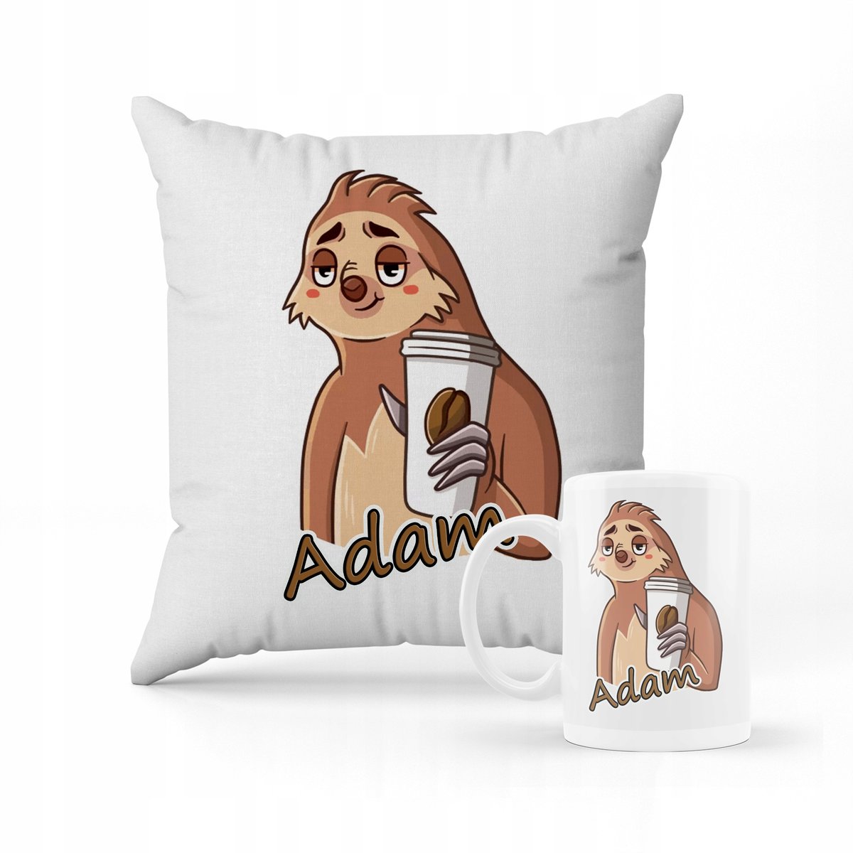 ZESTAW PODUSZKA + KUBEK Prezent Słodki leniwiec + IMIĘ - Atram | Sklep ...