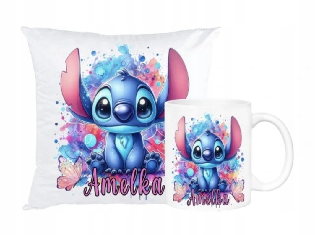 ZESTAW PODUSZKA + KUBEK Prezent STICH STICZ STITCH + IMIĘ 13 - Atram ...