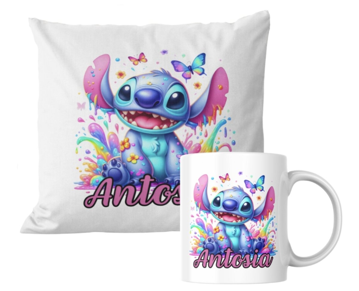 ZESTAW PODUSZKA + KUBEK Prezent STICH STITCH STICZ + IMIĘ 15 - Atram ...