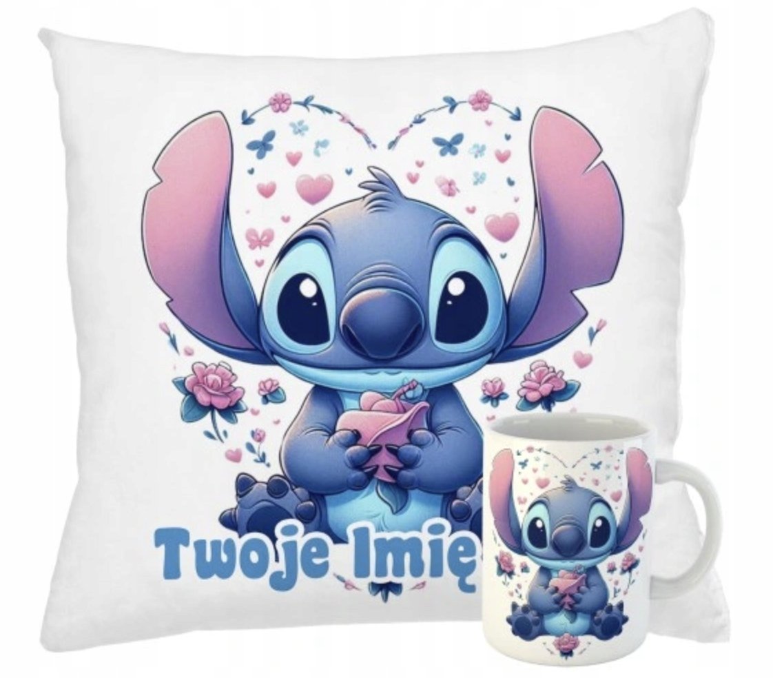 ZESTAW PODUSZKA + KUBEK Prezent STICH STITCH STICZ + IMIĘ 7 - Atram ...