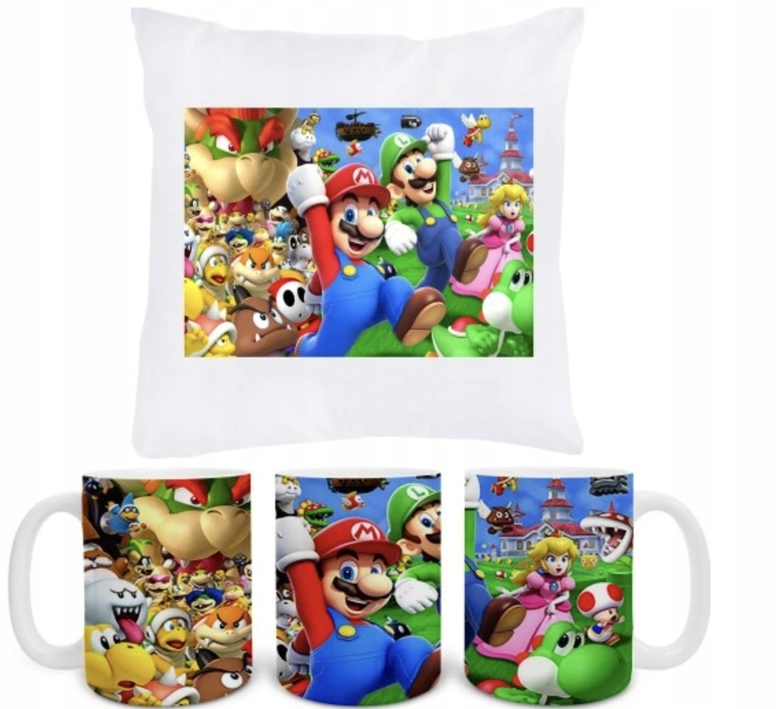ZESTAW PODUSZKA + KUBEK Prezent SUPER MARIO LUIGI BROS +IMIĘ - Atram ...
