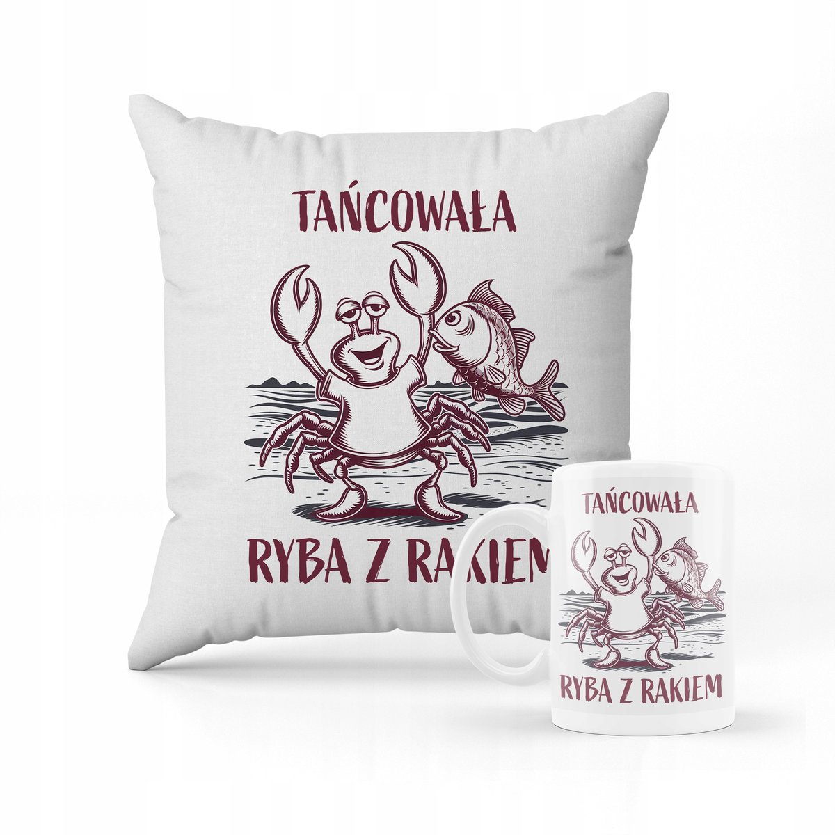 ZESTAW PODUSZKA + KUBEK PREZENT TAŃCOWAŁA RYBA Z RAKIEM Mem Piosenka #8 ...