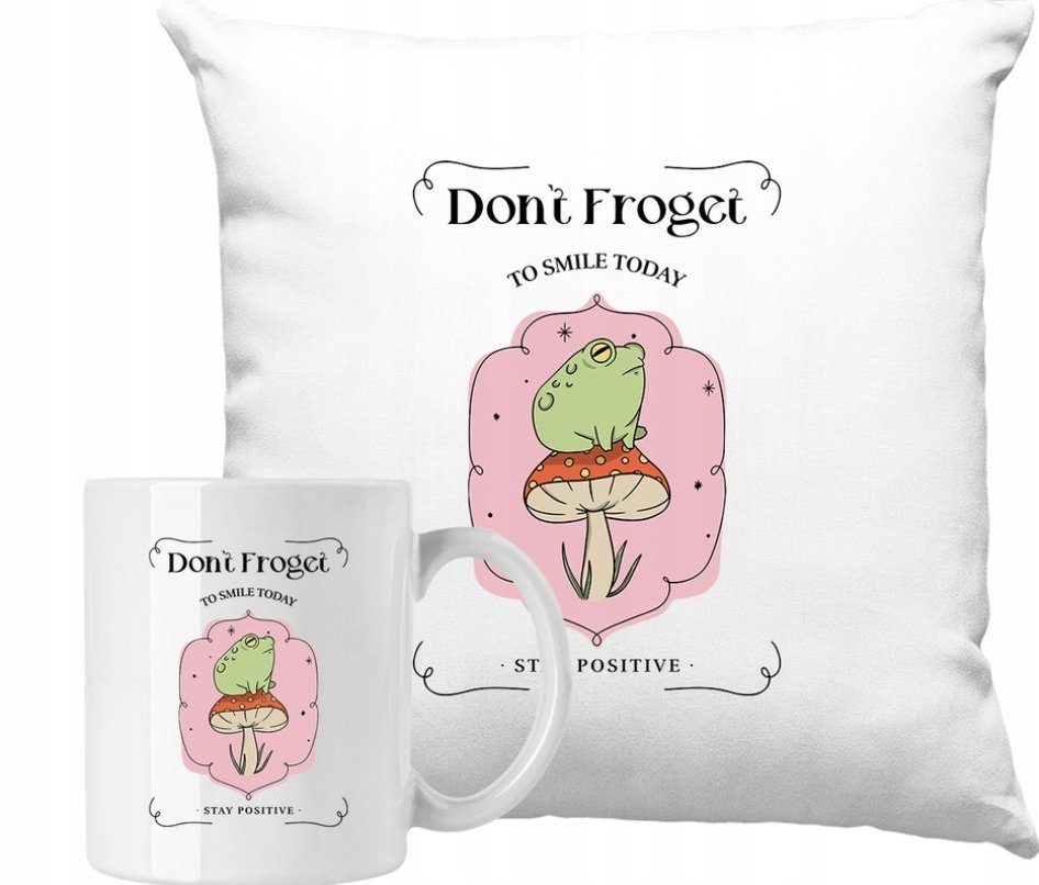 ZESTAW PODUSZKA + KUBEK Żaba Żabka Śmieszna Mem Na Prezent + IMIĘ ...