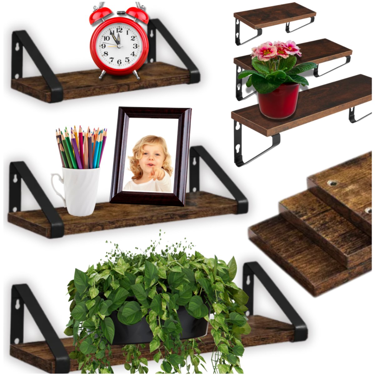 Zestaw półek ściennych wiszących rustic loft styl industrialny 3 sztuki ...