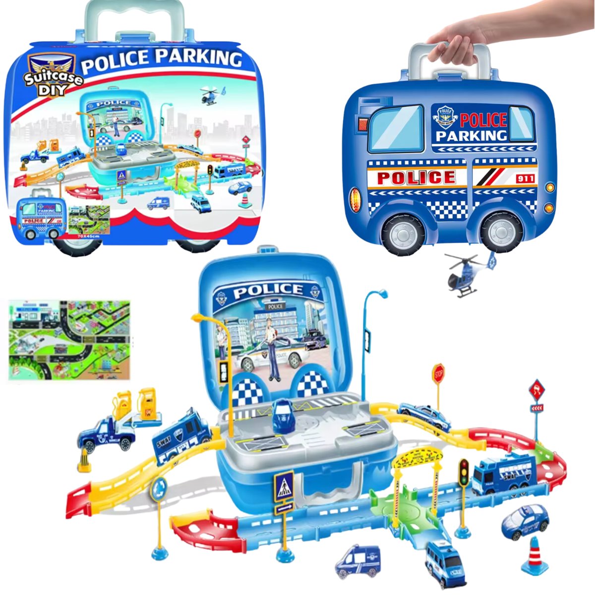 Zestaw Policyjny Policja Walizka Helikopter Pojazdy Tor Parking Znaki ...