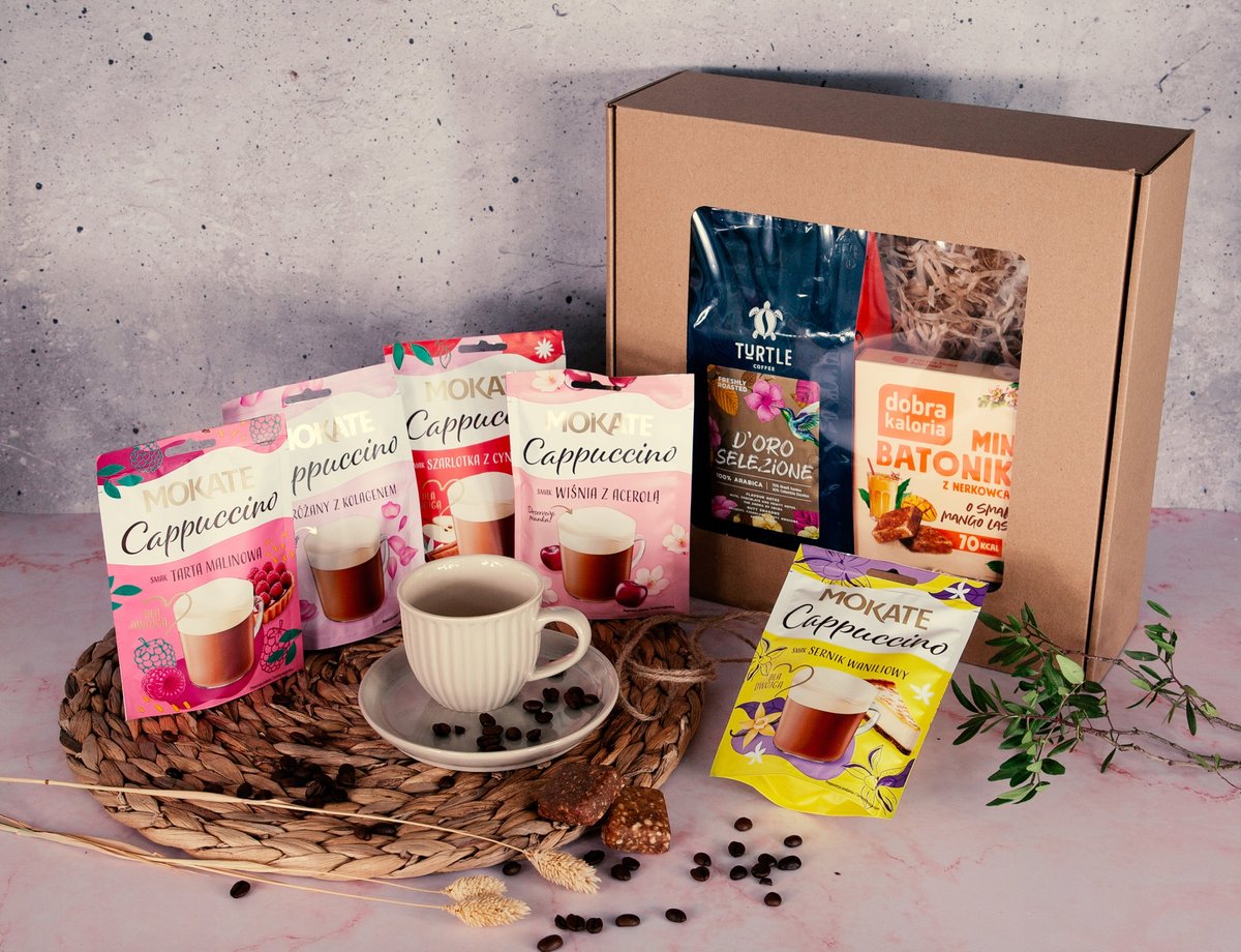 Zestaw Prezent Na Dzień Mamy Kawa Ziarnista Batoniki Cappuccino i filiżanka - Mokate | Sklep ...