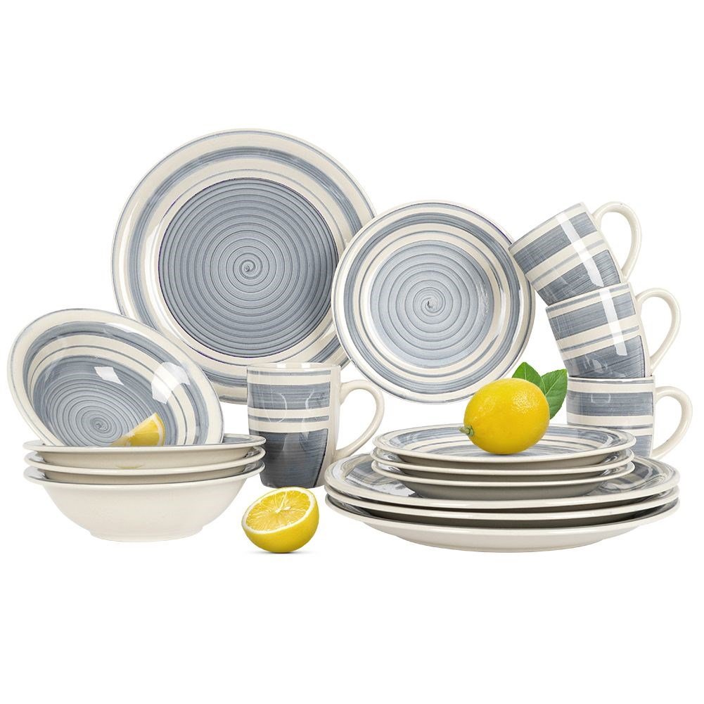 Zestaw serwis obiadowy ceramiczny szary dla 4 osób 16 el. - Inna marka | Sklep EMPIK.COM