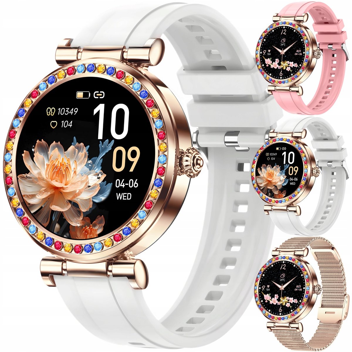 ZESTAW SMARTWATCH ZEGAREK DAMSKI CYRKONIE CIŚNIENIOMIERZ ROZMOWY SPORT ...