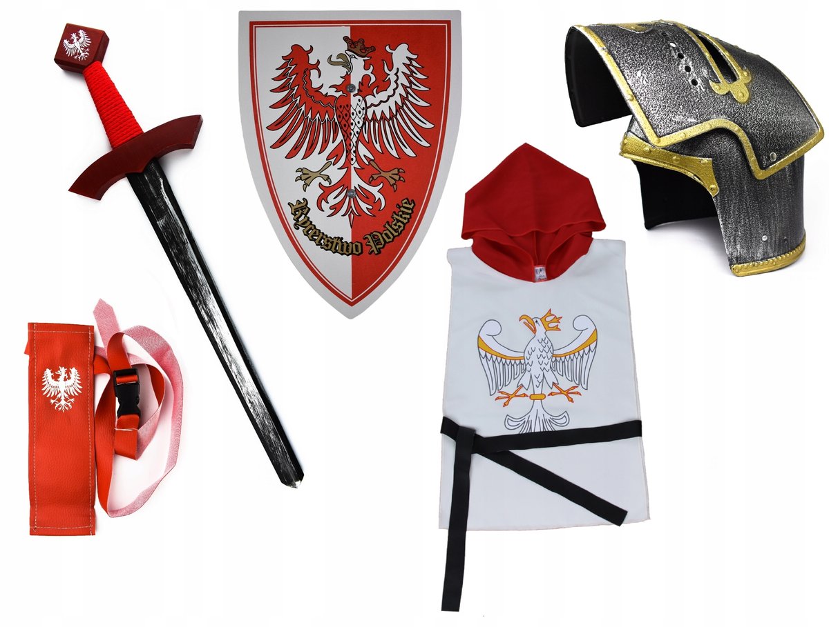 Zestaw Strój Rycerski Miecz Hełm Tarcza Pochwa Tunika Mała Kostium ...