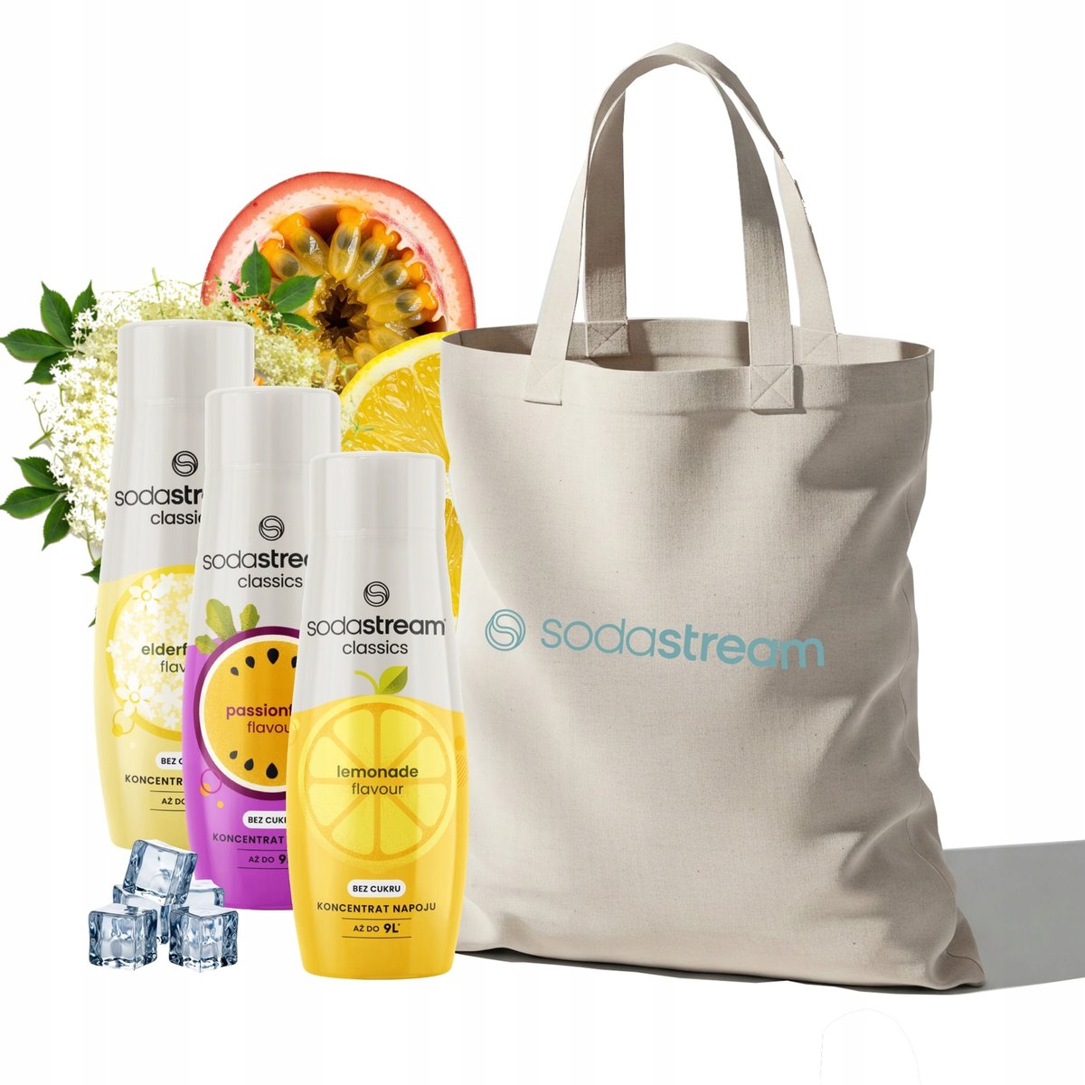 Zestaw Syrop SodaStream Lemoniada, Marakuja, Kwiat bzu 3x440ml + Torba ...
