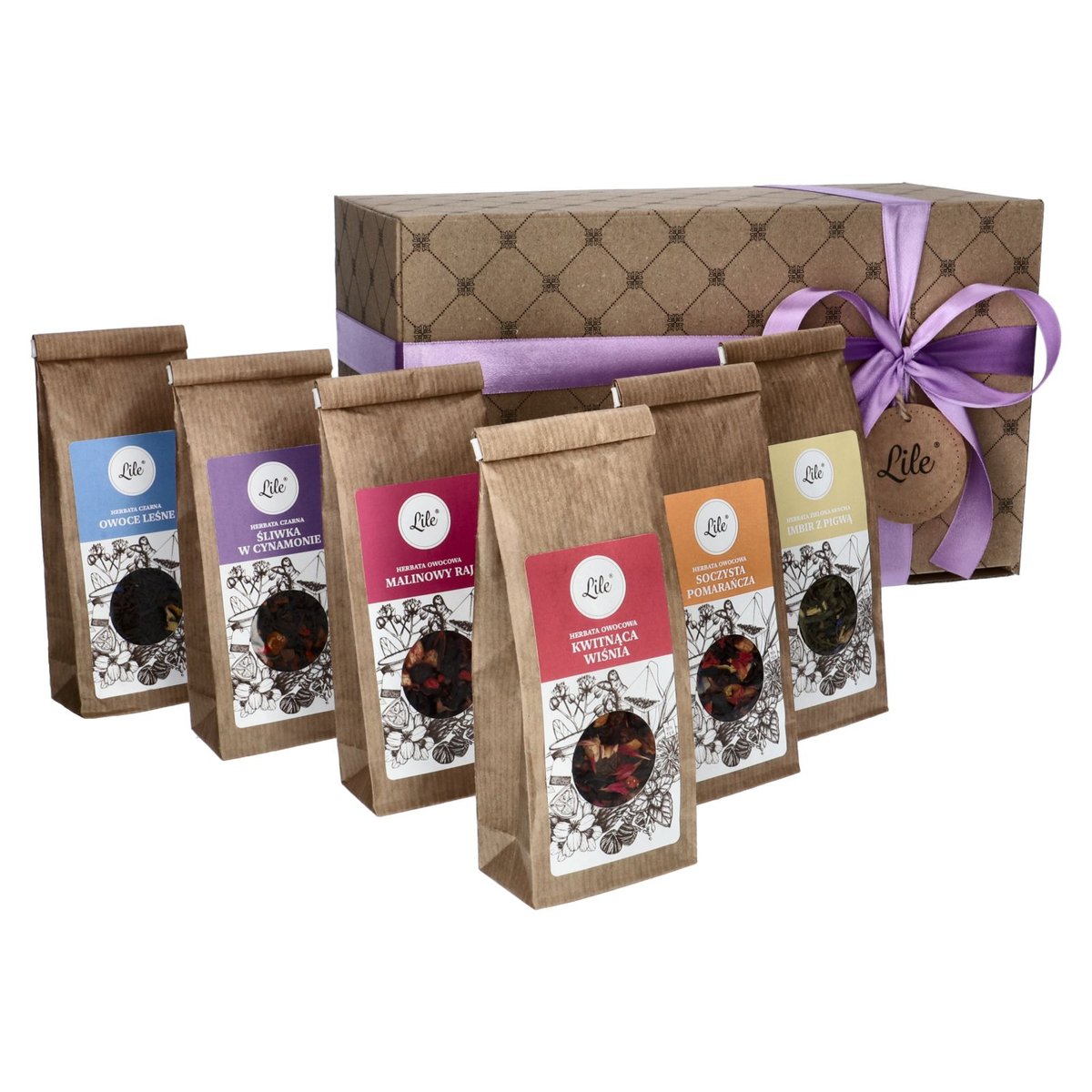 Zestaw sześciu herbat w opakowaniu prezentowym (Śliwka, Malina, Wiśnia ...